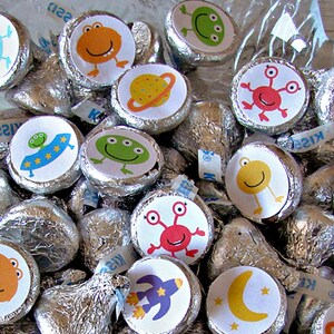 Outer Space Party, Candy Labels Chocolate Kiss, Candy Stickers Rocket ...