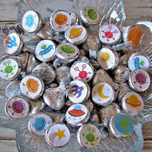 Outer Space Party, Candy Labels Chocolate Kiss, Candy Stickers Rocket ...