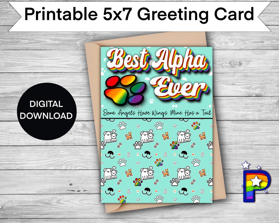 Gay Printable Paws Greeting Card Best Alpha Ever LGBTQ Rainbow Pride ...