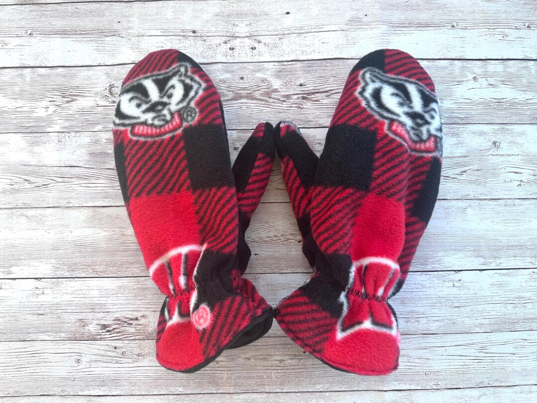 Wisconsin Badgers Buffalo Check or Allover Fleece Mittens - Etsy