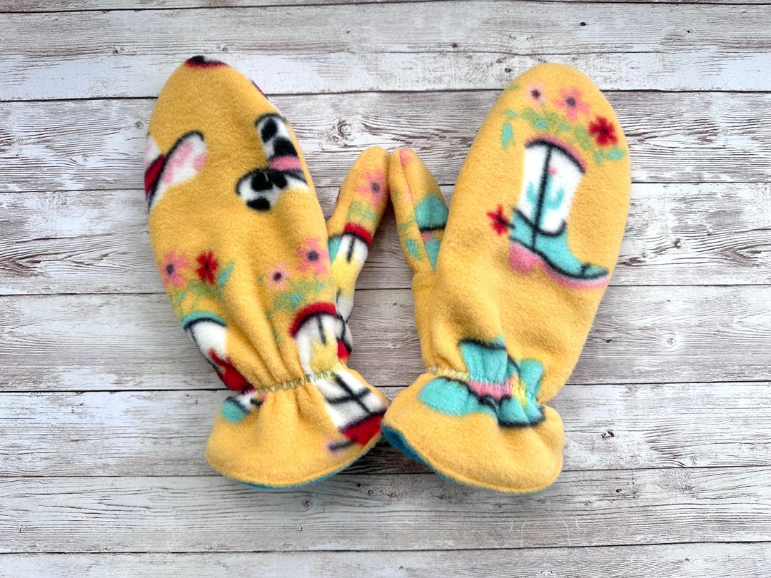 Cowboy Boots and Hats Reversible Fleece Mittens - Etsy