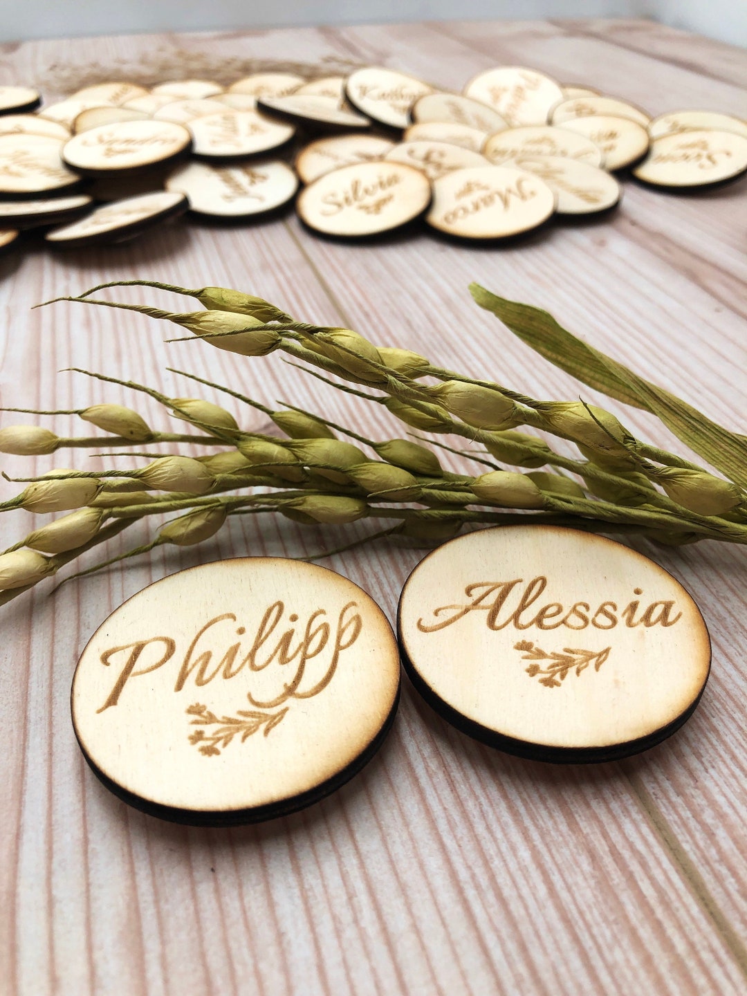 Name Tags Wedding With Magnet, Round / Name Tags Wood / Name Tags ...