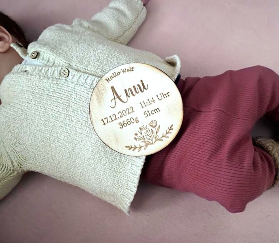 Wooden Milestone Disc Personalized With Name and Dates of Birth, Round ...