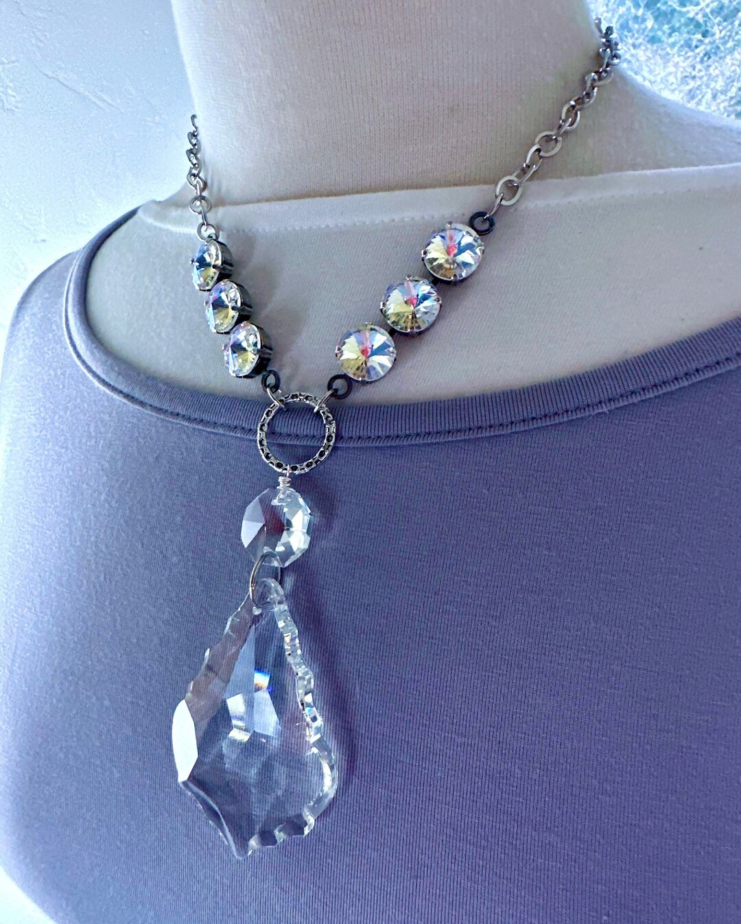 Necklace, Crystal Prism Necklace, Vintage Jewelry, Crystal Necklace, CZ ...