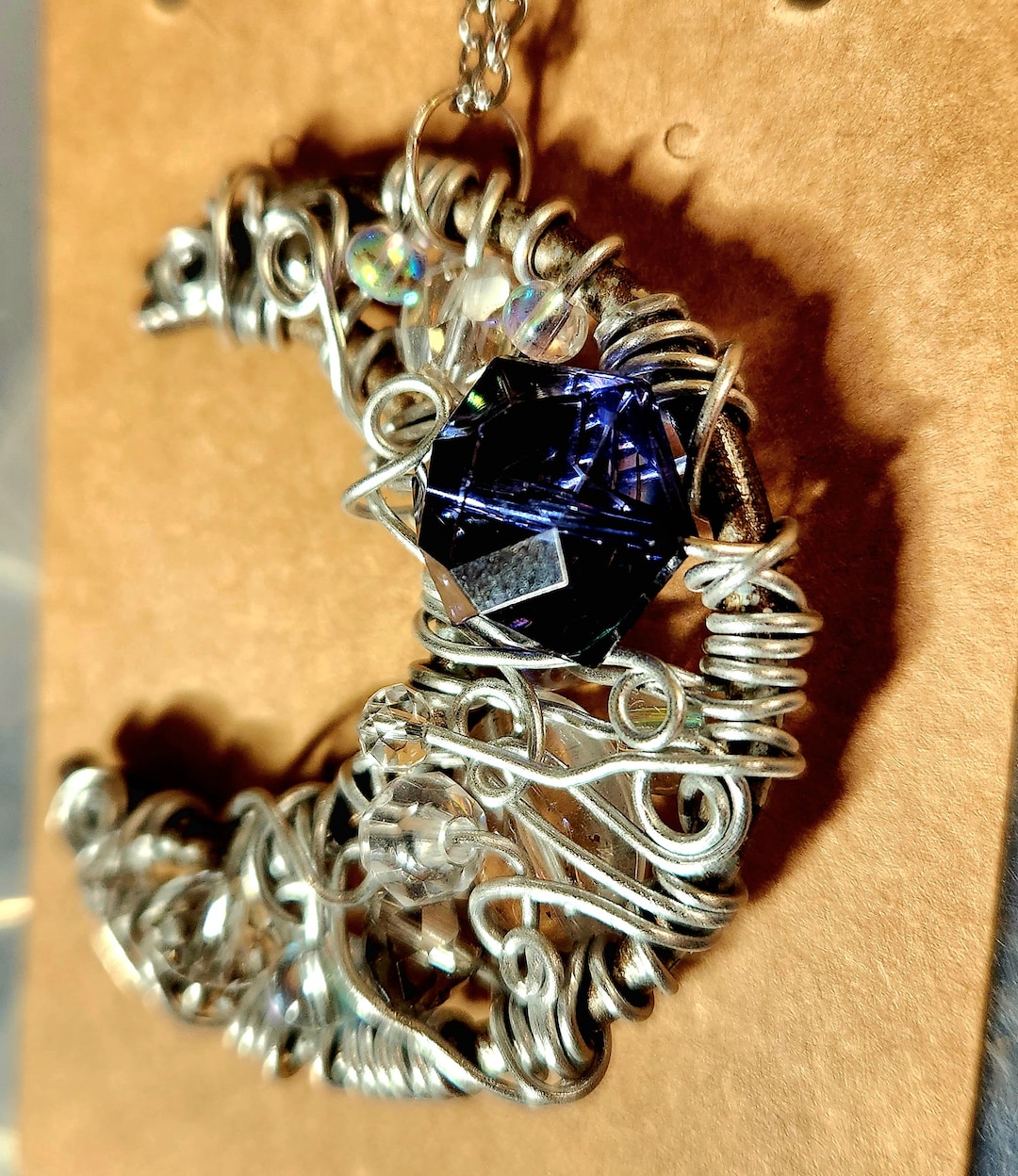 Wire Wrap Swirly Crescent, Moon Jewelry, Wire Wrapped Pendant, Wire ...
