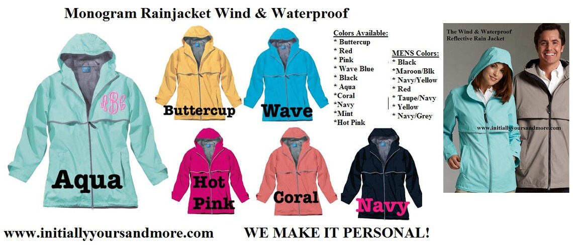 Monogrammed Rain Jacket unisex Available for Men / Women - Etsy