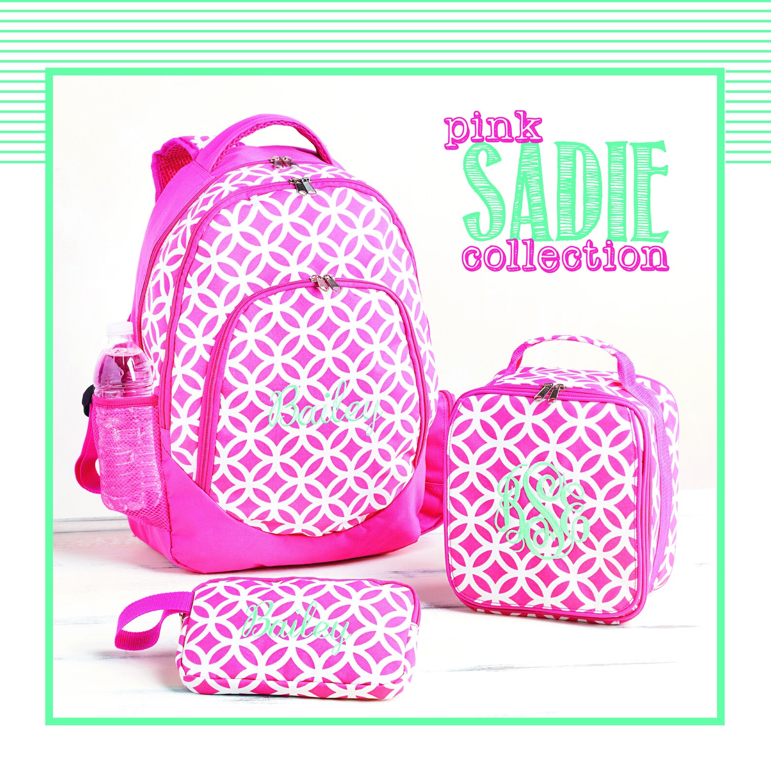 Monogram Backpack Black and White Sadie or Pink and White Sadie Set ...