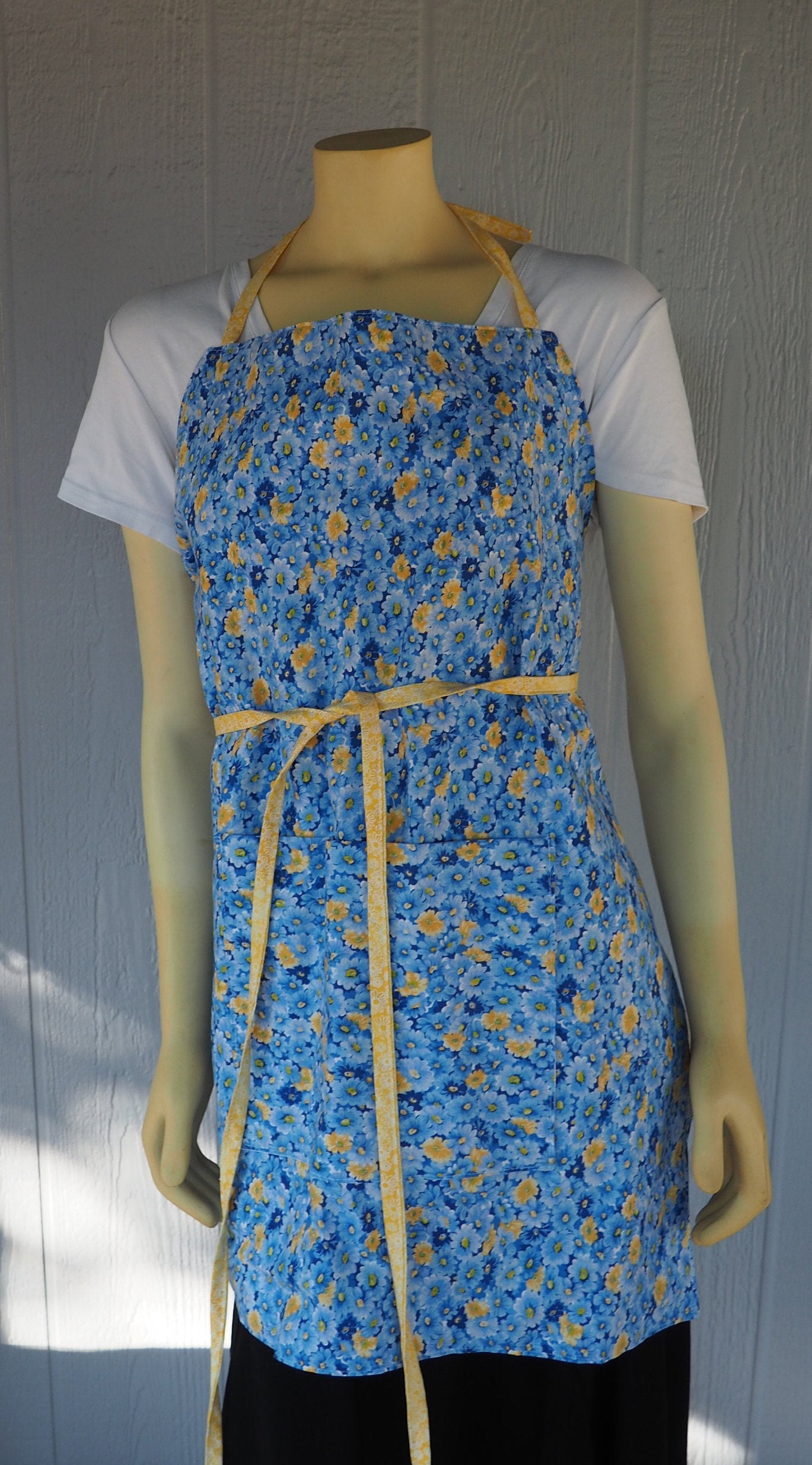 Daisy Apron Blue and Yellow Handmade Adult Size Full Apron - Etsy