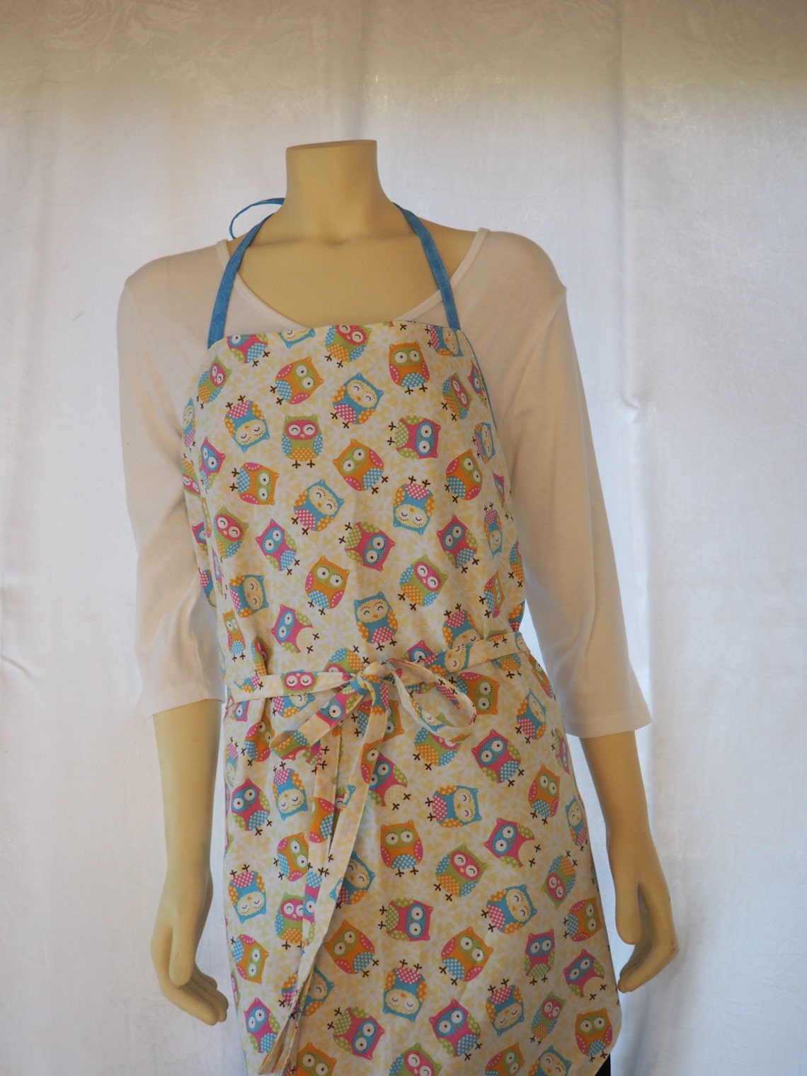Owl Apron, Pastel Owls and Blue Apron, Handmade, Adult Size - Etsy