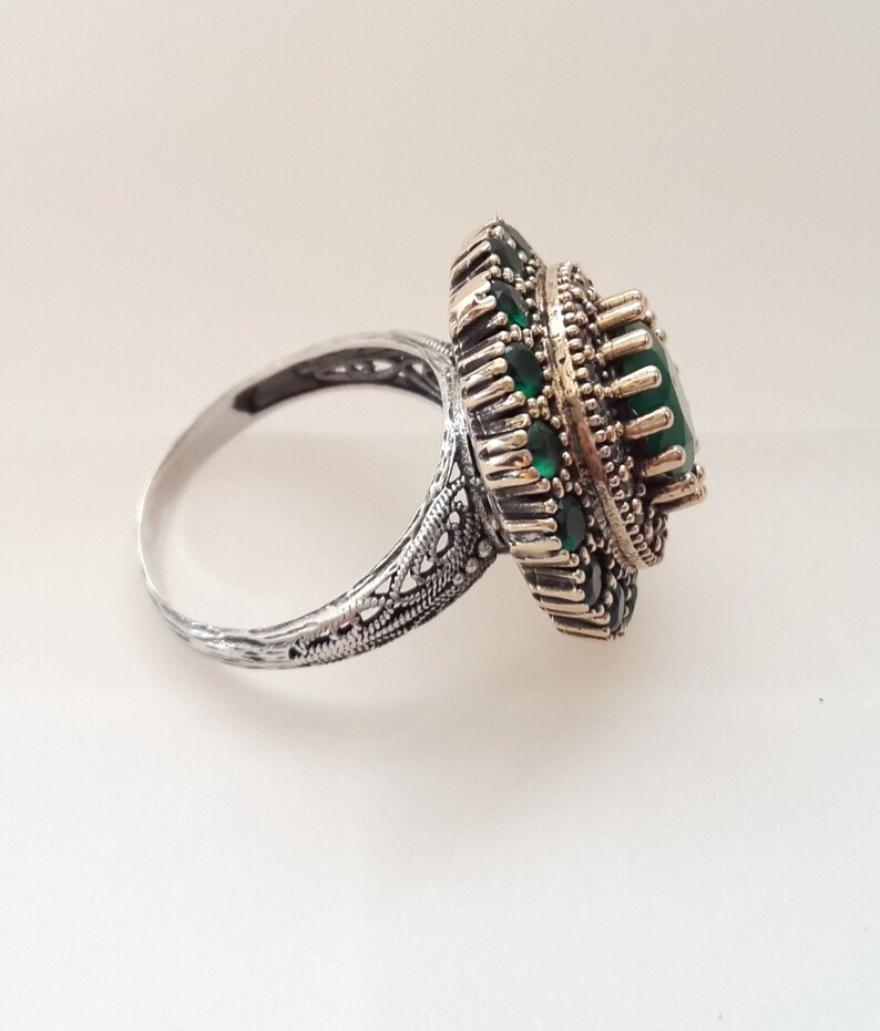 Sterling Silver Ring Silver Ring Emerald Ring Rose Silver | Etsy