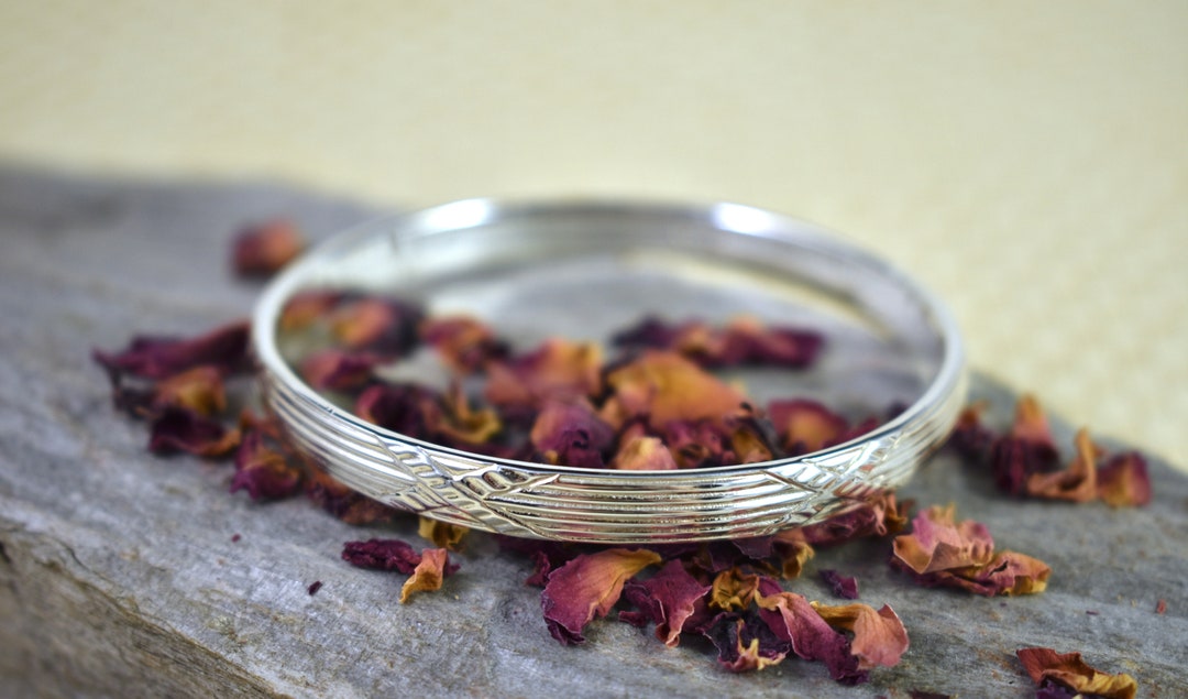 X Detailed Statement Bangle Bracelet // Sterling Silver Bangle ...