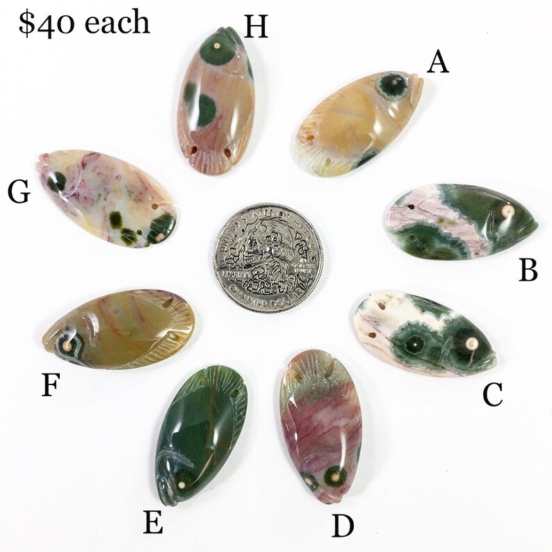 Individual Carved Ocean Jasper Fish Cabochons // Ocean Jasper | Etsy