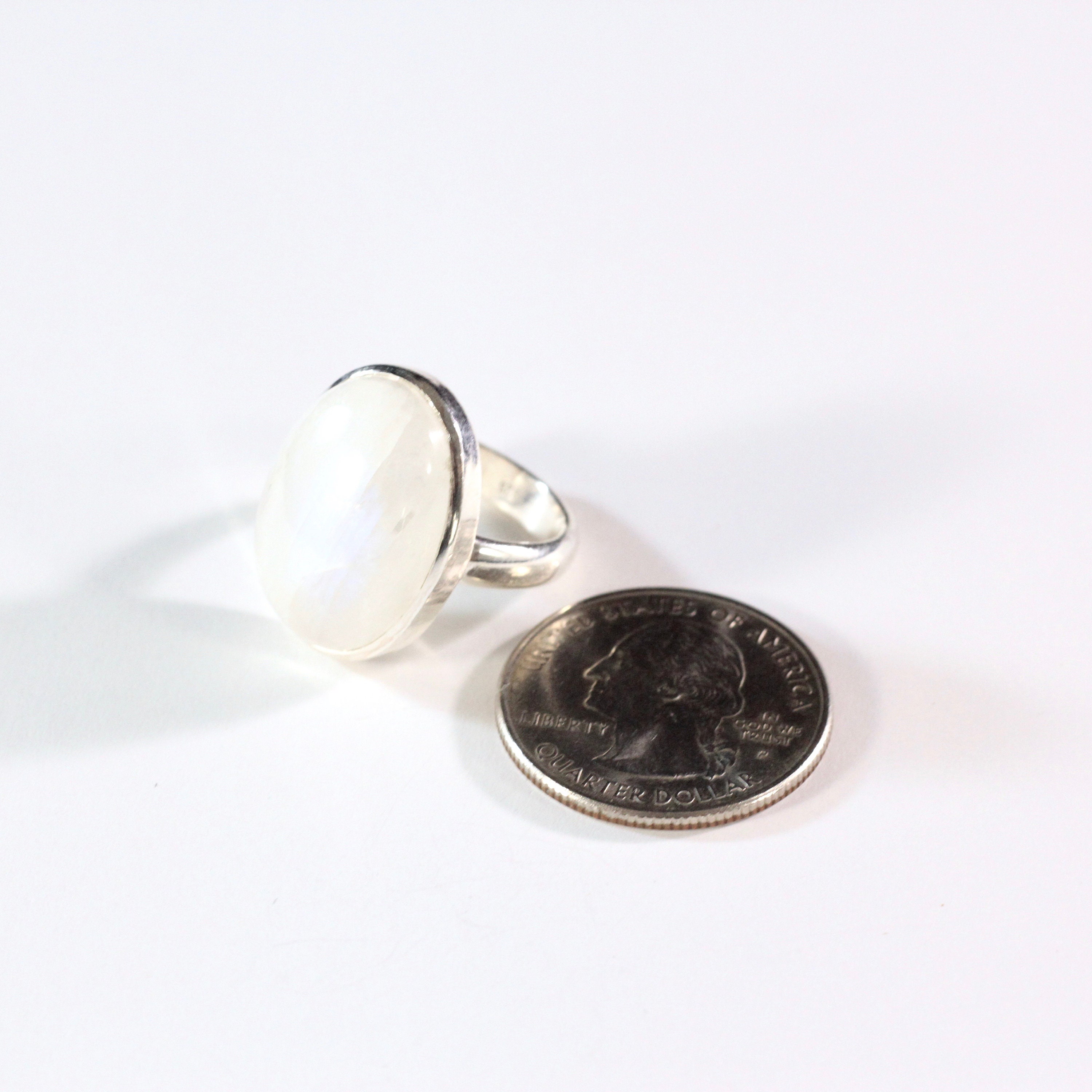 Moonstone Elliptical Ring // Rainbow Moonstone Jewelry // | Etsy