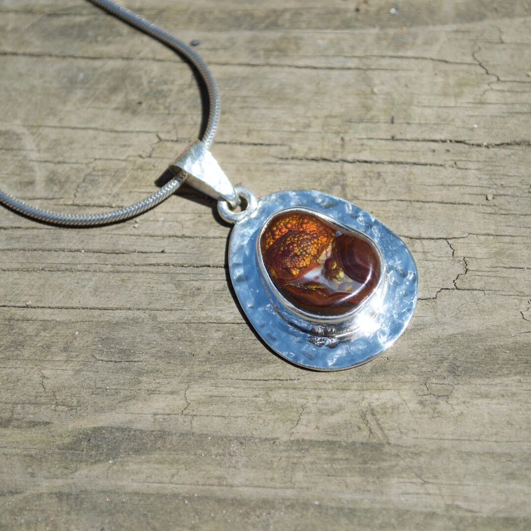 Striking Hammered Silver Fire Agate Pendant // Fire Agate Jewelry ...