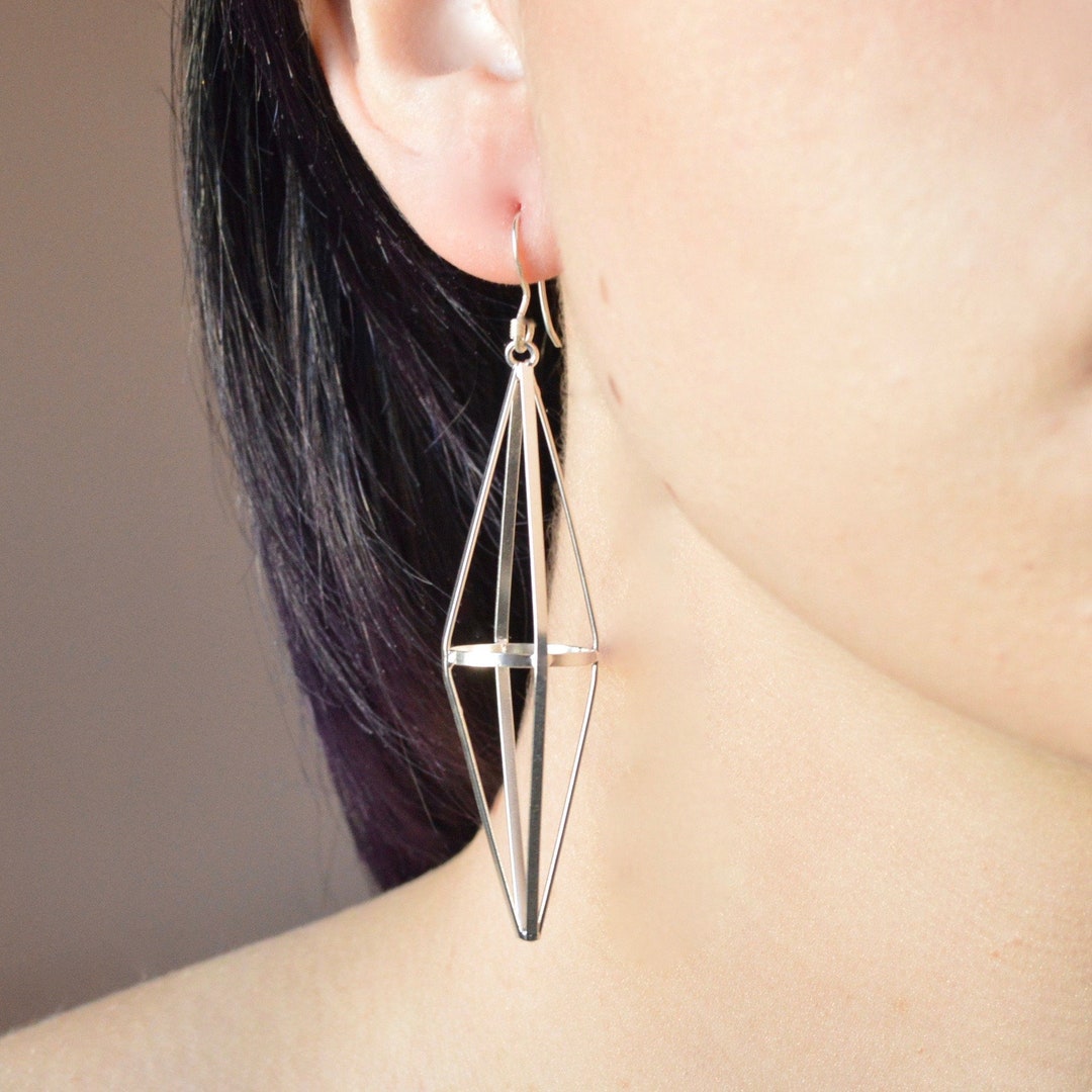 3D Angular Earrings // Whimsical Jewelry // Geometric Jewelry - Etsy