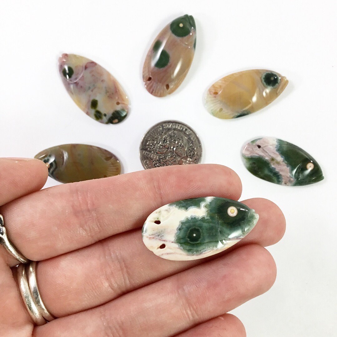 Individual Carved Ocean Jasper Fish Cabochons // Ocean Jasper - Etsy