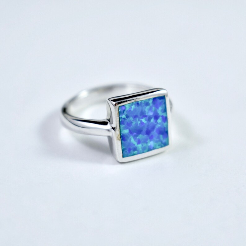 Sleek Square Cut Opal Ring // Sterling Silver Ring // - Etsy