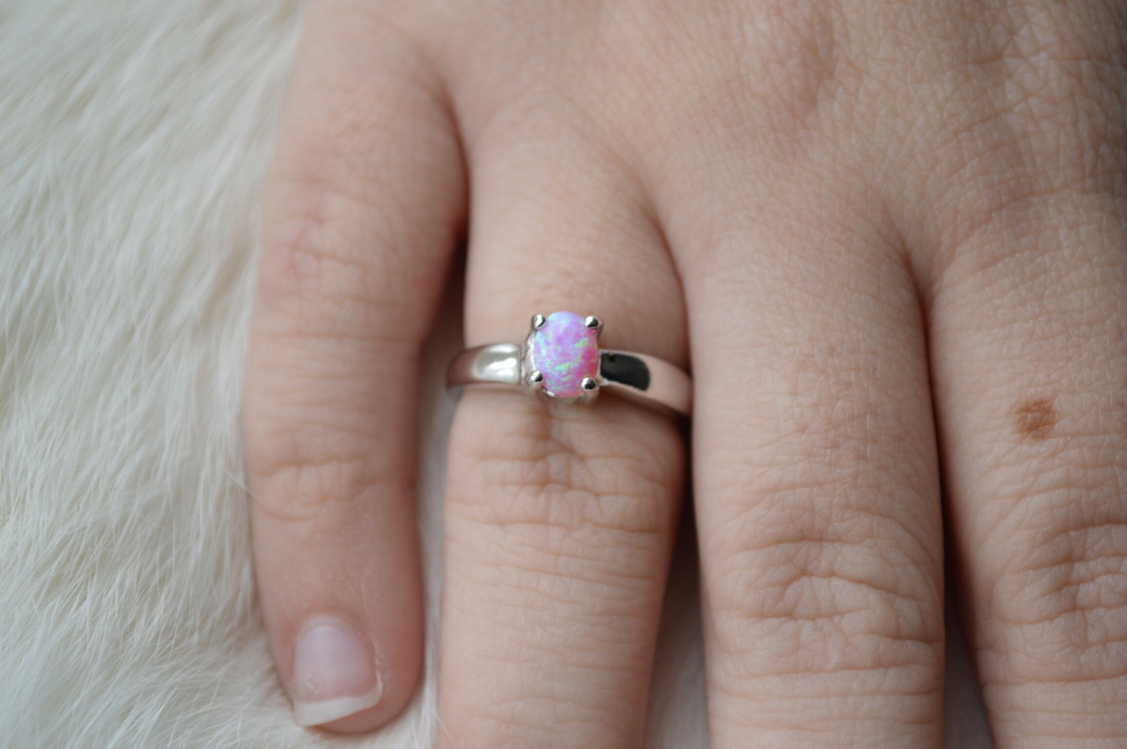 Simple & Sweet Four-pronged Opal Ring // Sterling Silver Ring ...