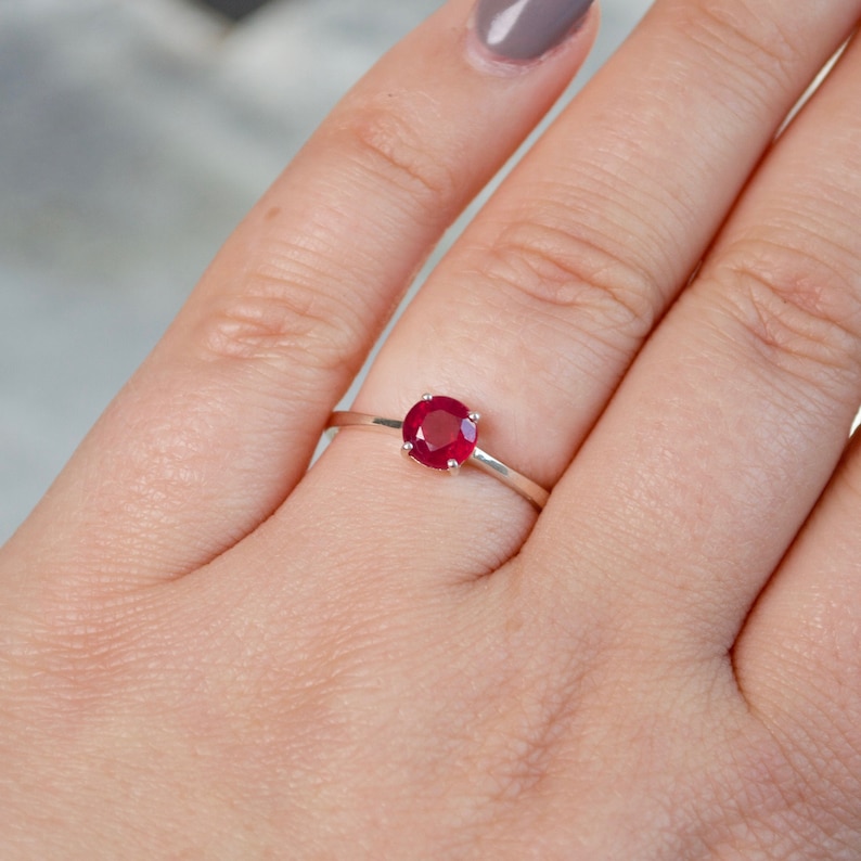 Simple Faceted Ruby Ring // Ruby Jewelry // Sterling Silver // - Etsy