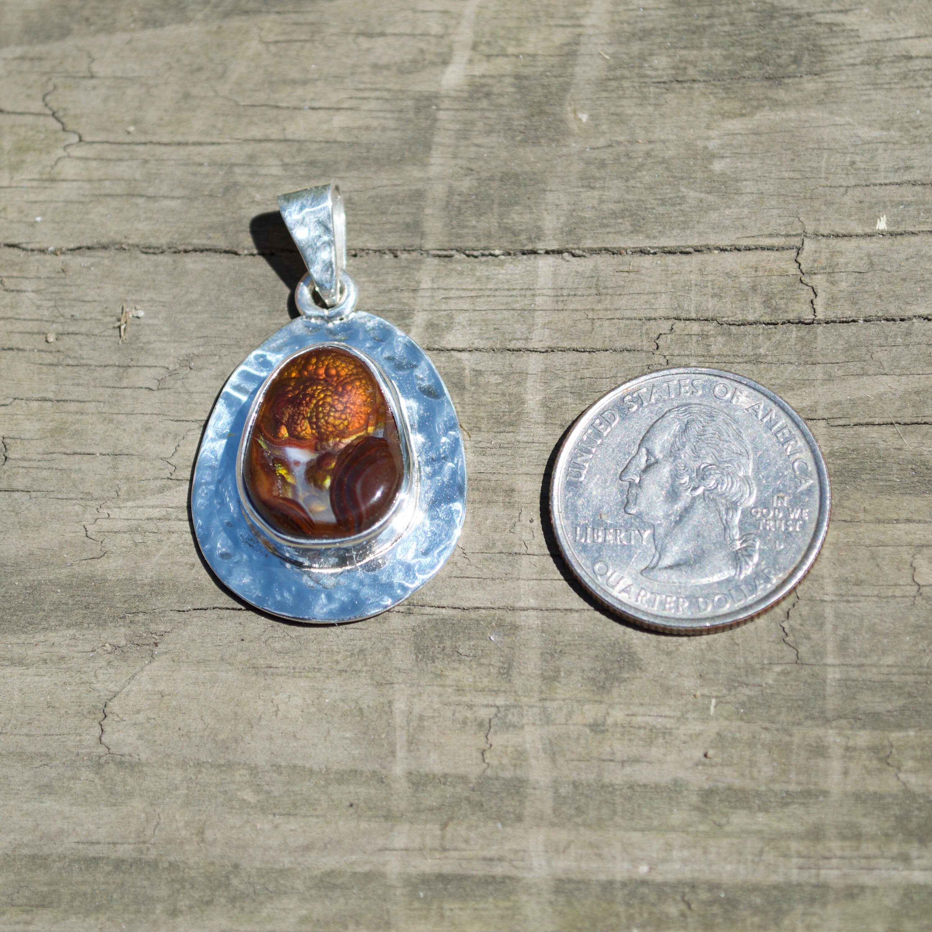 Striking Hammered Silver Fire Agate Pendant // Fire Agate | Etsy