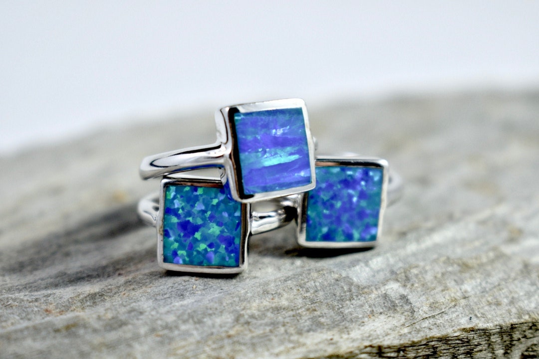 Sleek Square Cut Opal Ring // Sterling Silver Ring // Statement Ring ...