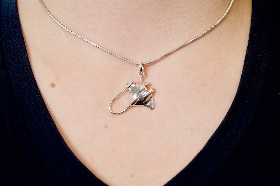 Japanese Devil Ray Silver Pendant // Animal Jewelry // Sterling Silver ...