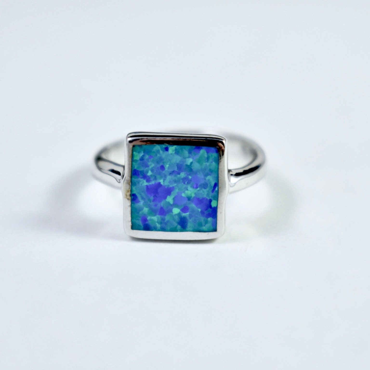 Sleek Square Cut Opal Ring // Sterling Silver Ring // | Etsy