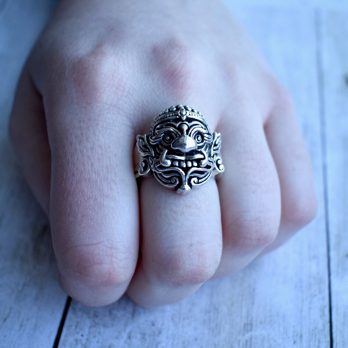Thai Khon Mask Ring // Sterling Silver Ring // Statement Ring ...