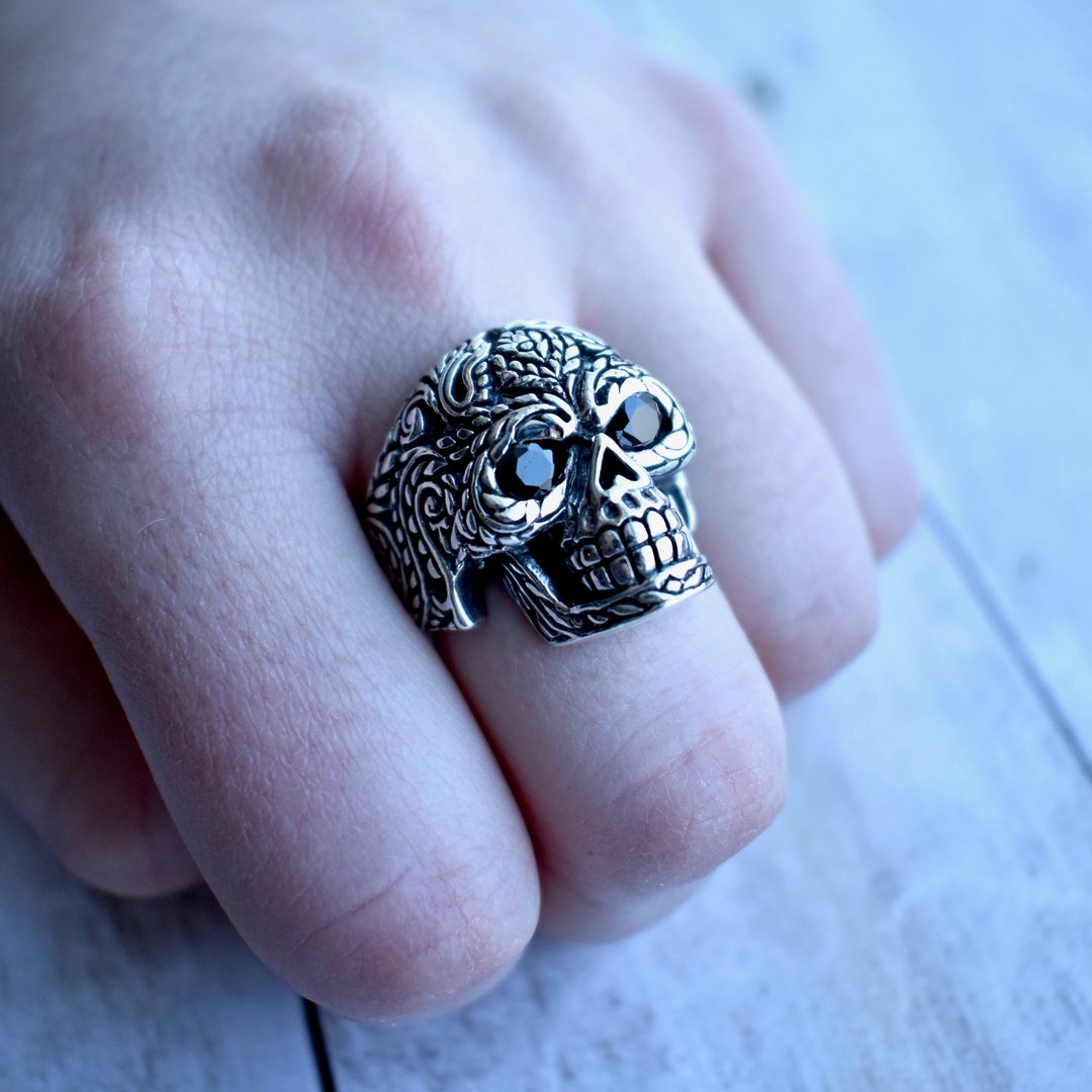 Onyx Eyes Skull Ring // Sterling Silver Ring // Statement Ring - Etsy