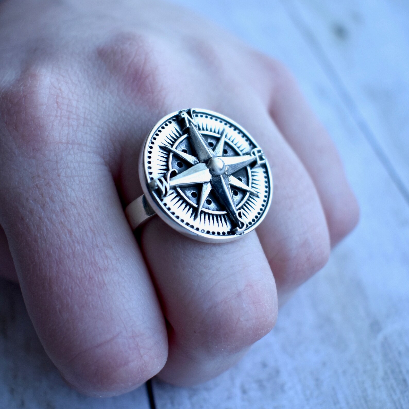 Silver Compass Rose Ring // Sterling Silver Ring // Statement - Etsy