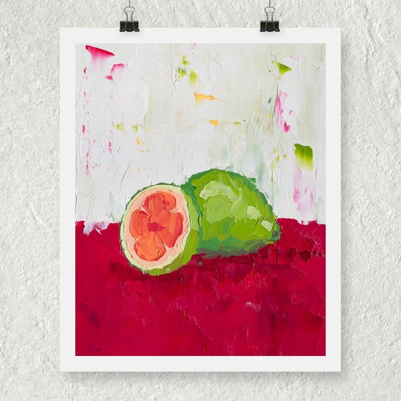 Items similar to Tropical Painting, Guava Fruit Still Life Art, Kitchen ...