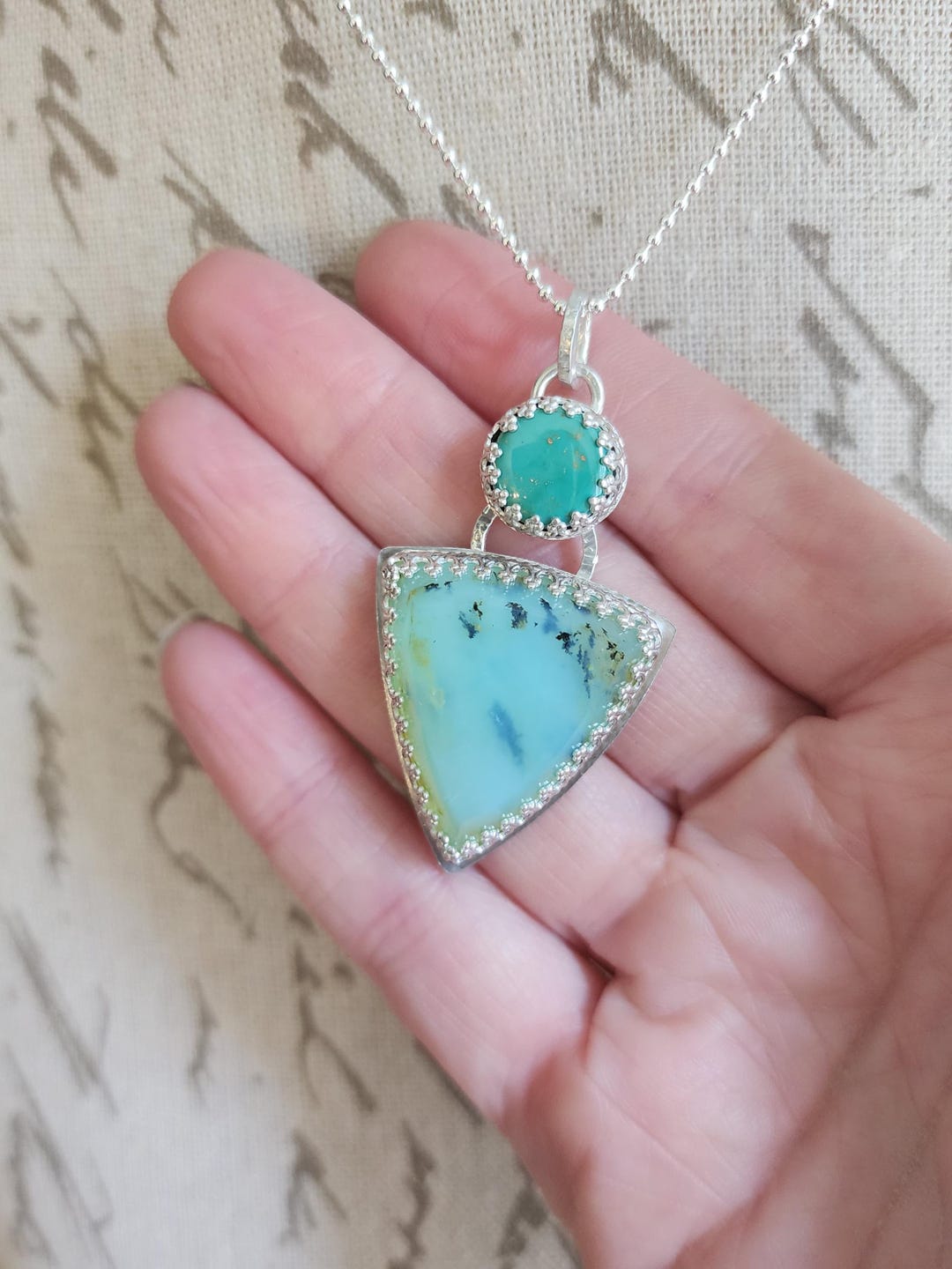 Sterling Silver, Peruvian Opal and Turquoise Pendant and 18 Inch Ball ...