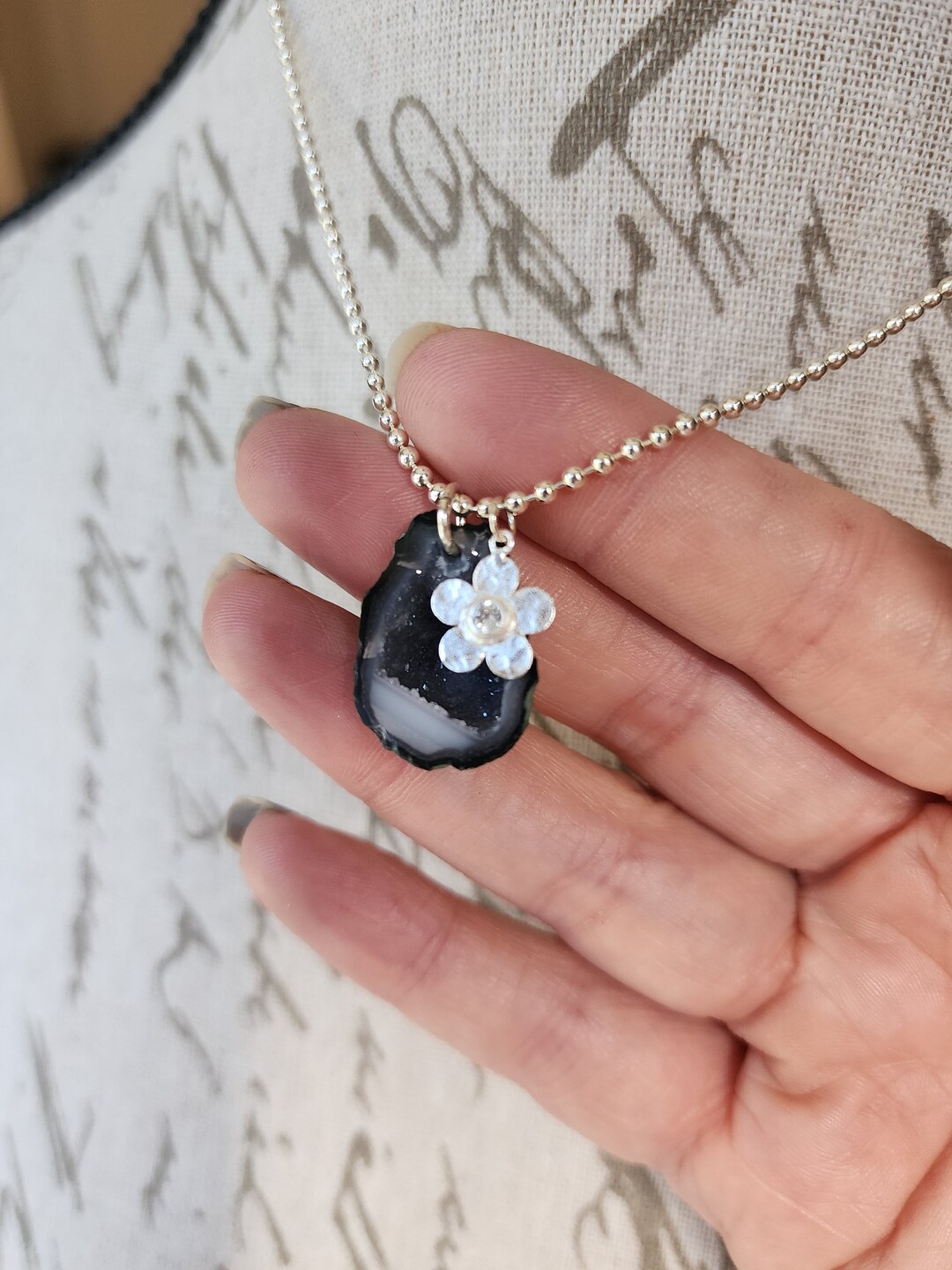 Runa, Purple Tabasco Geode and Sterling Silver Flower Charm With ...