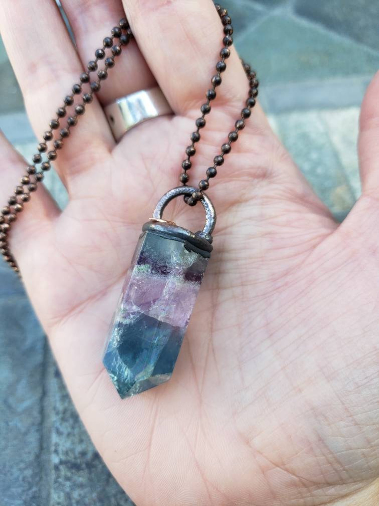 Kara Multi Colored Fluorite Crystal Tower and Oxidized | Etsy