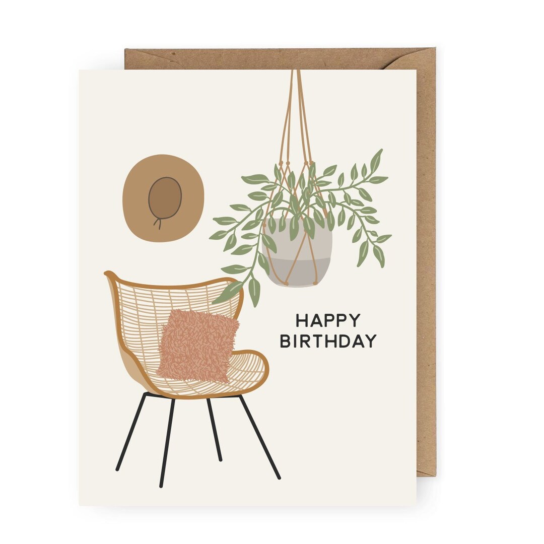 Boho Happy Birthday Greeting Card, Plant Lover Card for Friend - Etsy