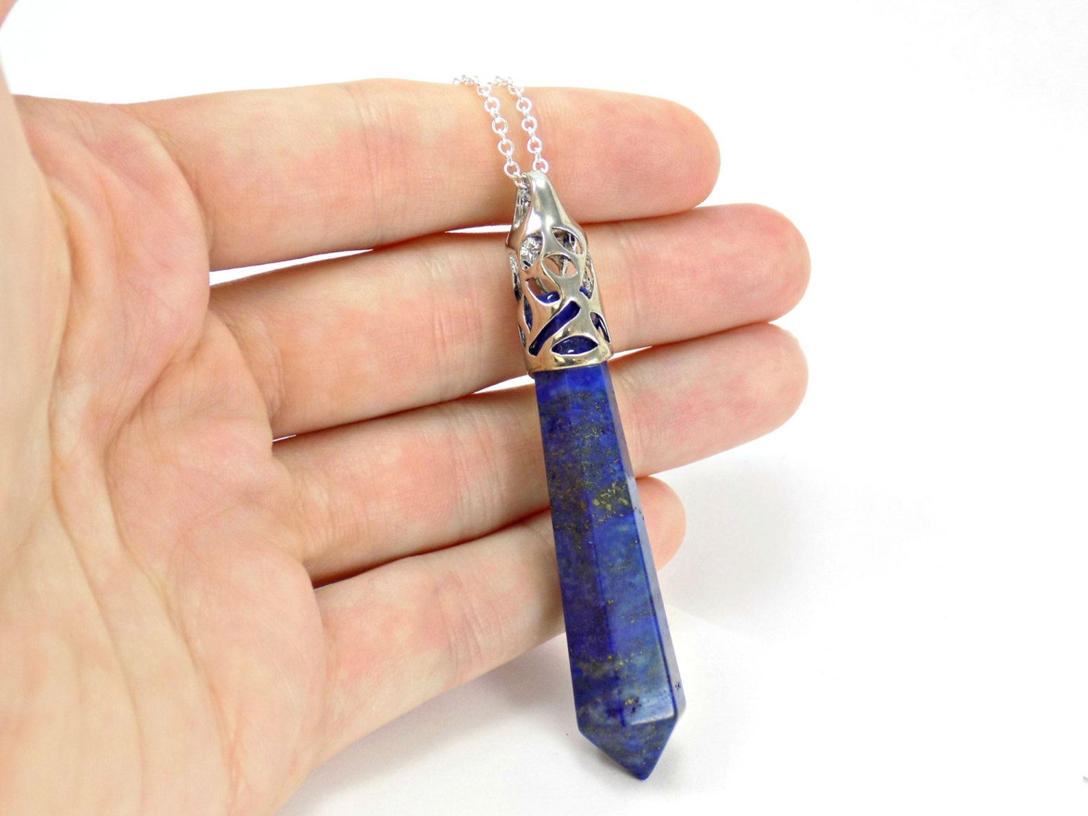 Lapis Lazuli Pendant Blue Stone Wand Necklace Silver Blue | Etsy