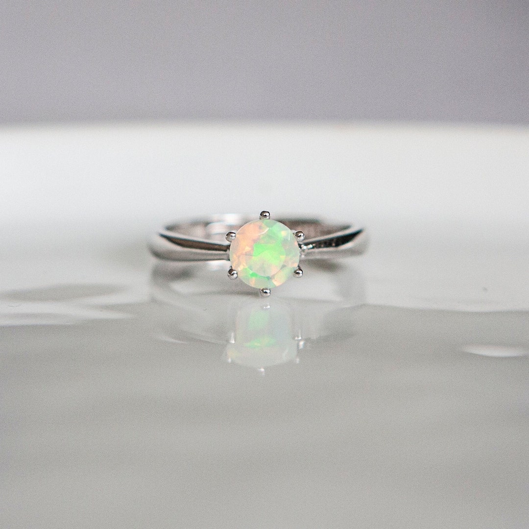 Real Opal Ring Sterling Silver, Genuine Opal Jewellery, Round Cut Ring ...