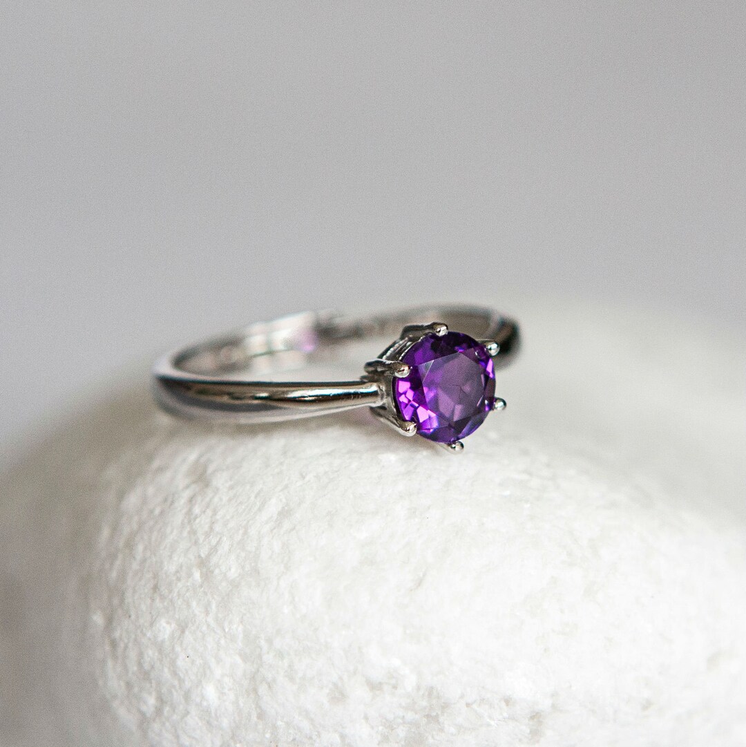 Amethyst Ring Sterling Silver, February Birthstone Ring, Purple ...