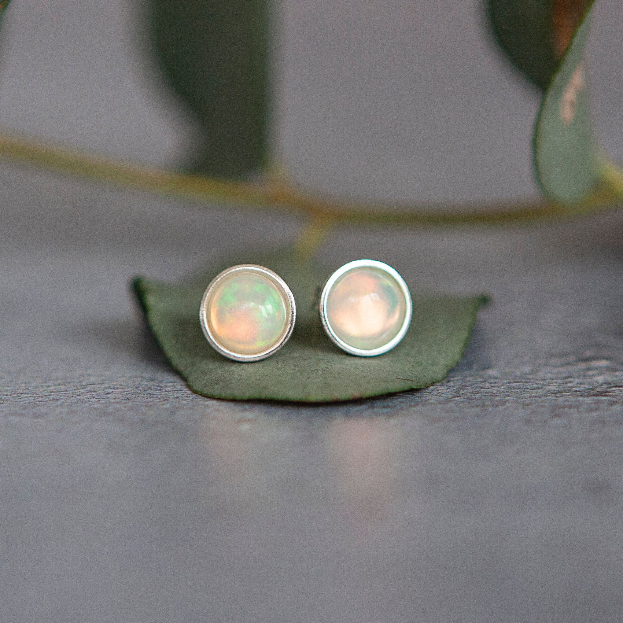 Genuine Opal Earrings Sterling Silver Opal Stud Earrings | Etsy