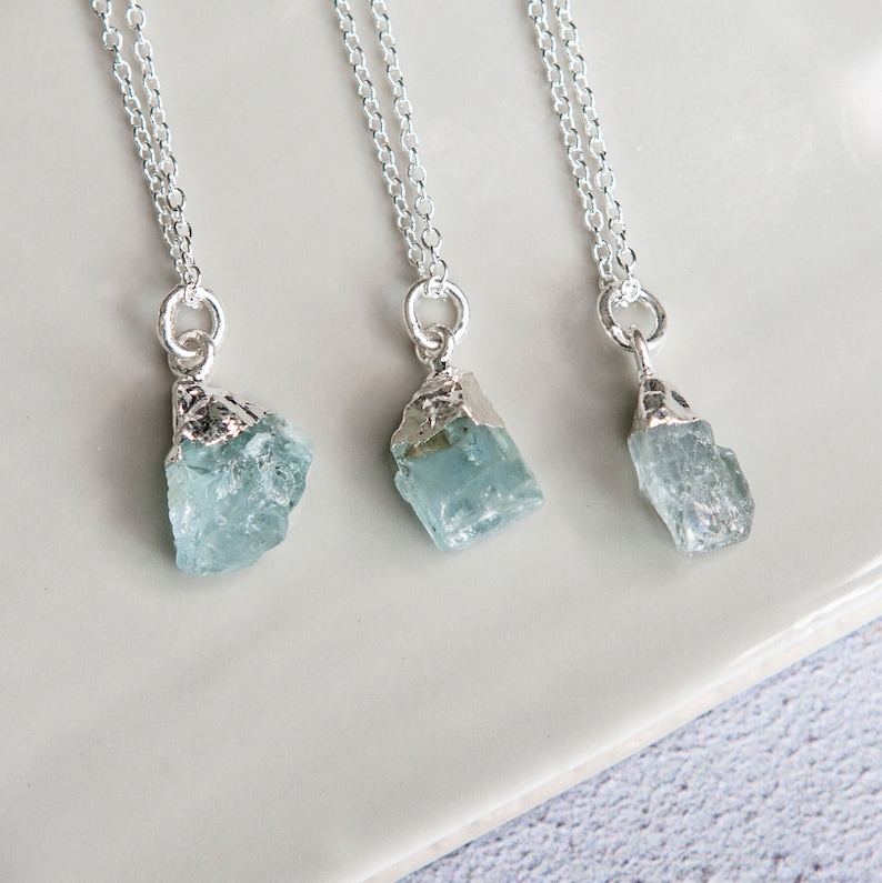 Raw Aquamarine Necklace Sterling Silver March Birthstone Etsy