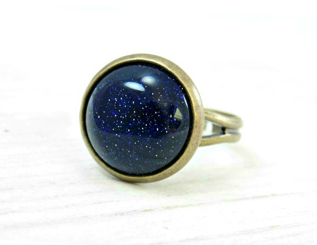 Blue Goldstone Ring, Blue Sandstone Ring, Blue Stone Ring, Blue Glass ...