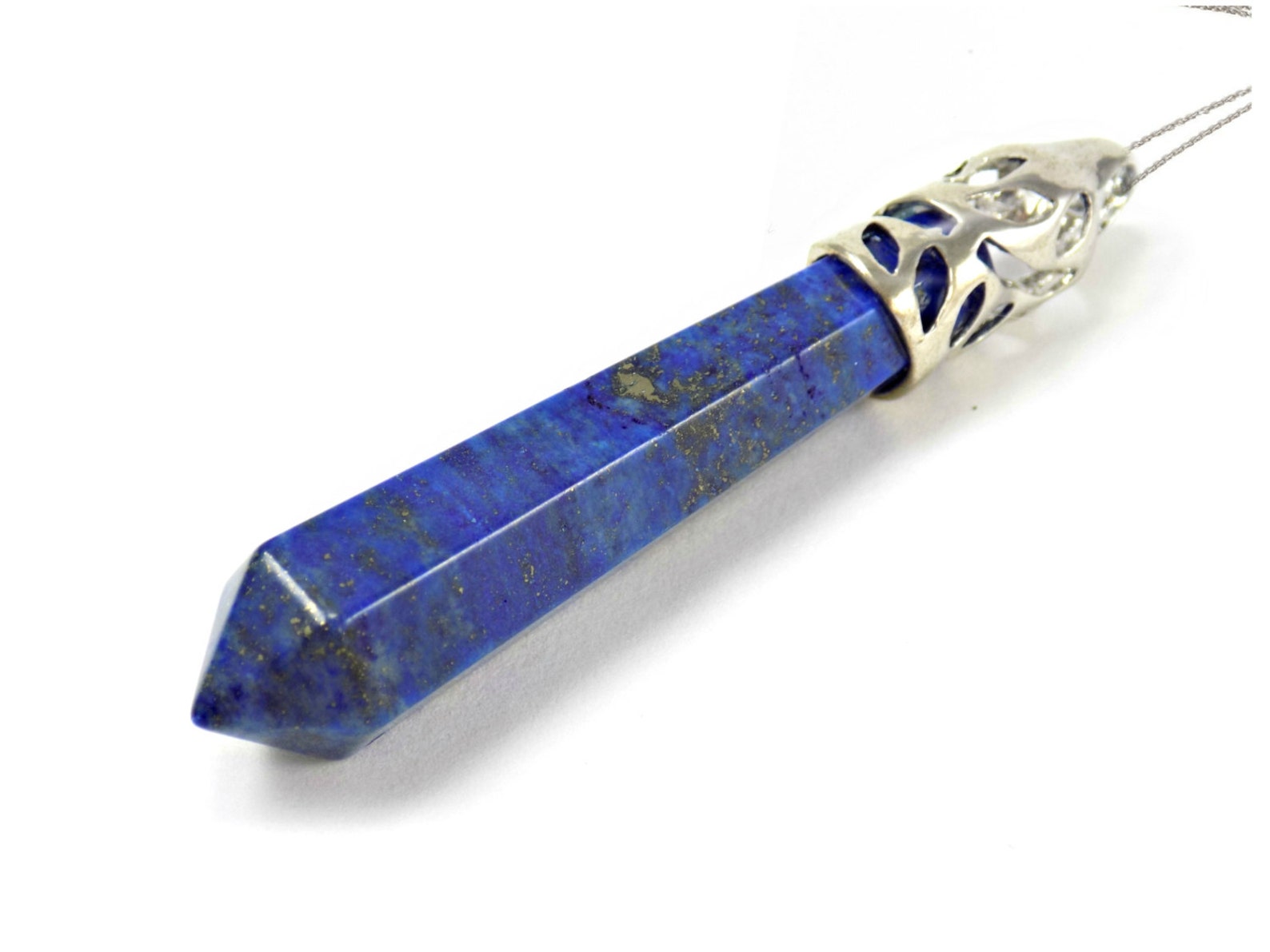 Lapis Lazuli Pendant Blue Stone Wand Necklace Silver Blue | Etsy