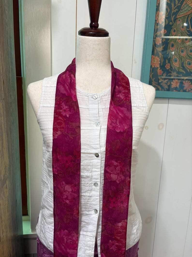 Pink Floral Silk Chiffon Long Skinny Scarf | Summer Headband, Purse ...