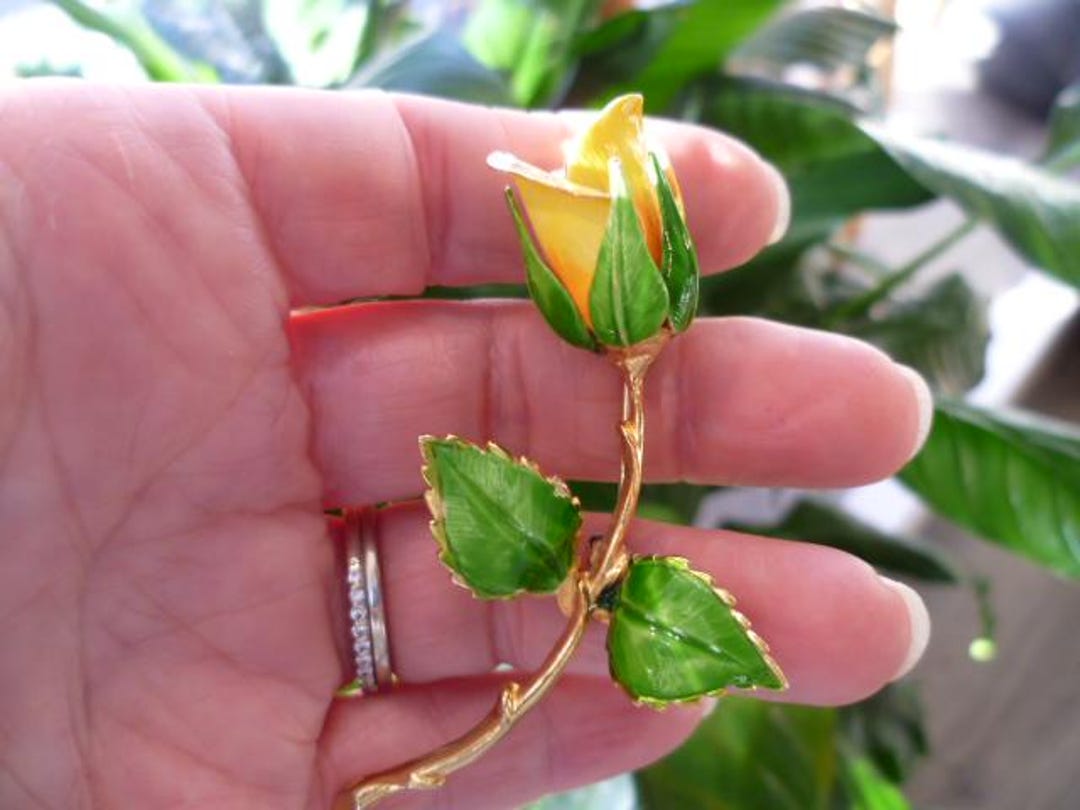 Giovanni Rose Pin, Yellow Rose Enamel Brooch - Etsy