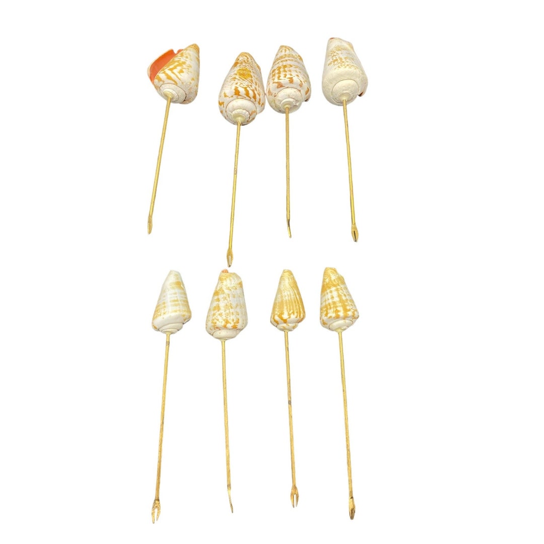 Conch Seashell Gold Tone Metal Appetizer Fork -fruit, Cheese, Olive Set ...