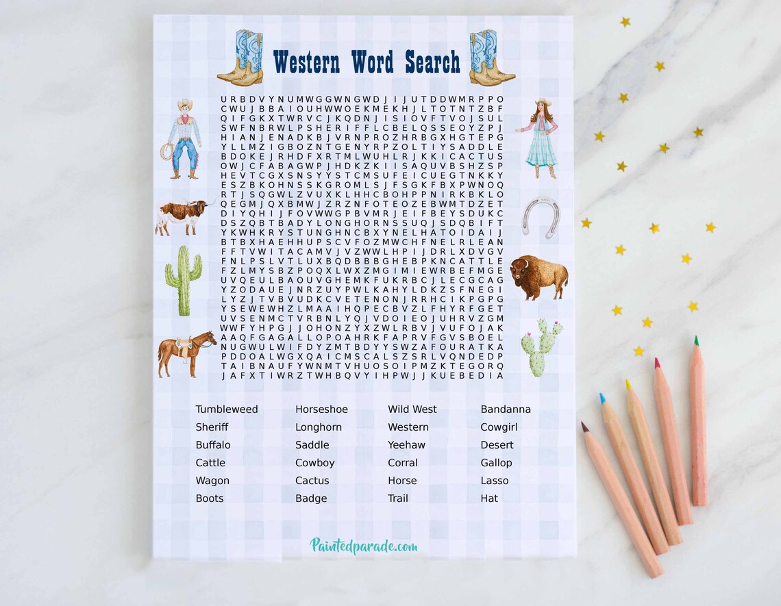 DIGITAL Word Search Western Instant Download - Etsy