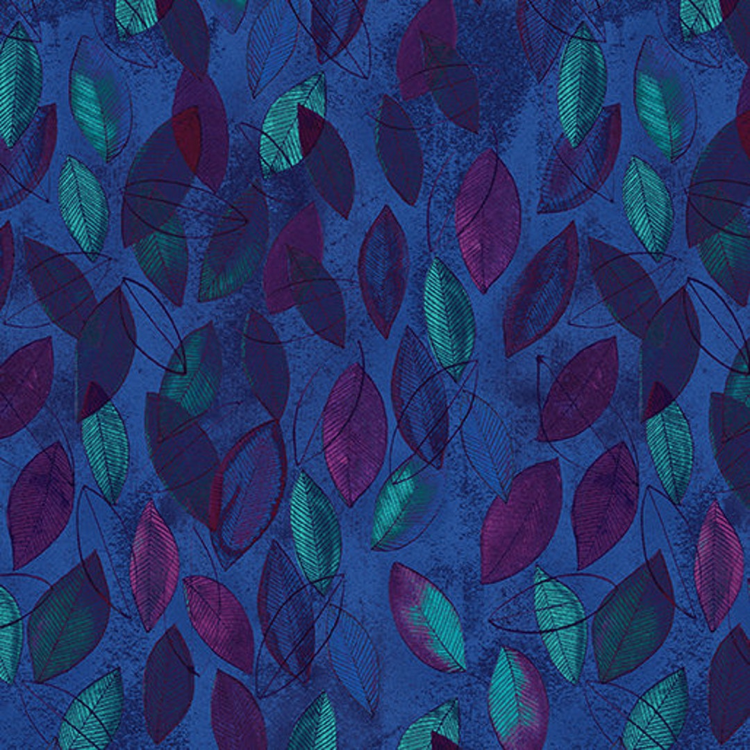 Prismatic - Small Tossed Leaf- Dark Blue - Fabric - 100% Quilting ...