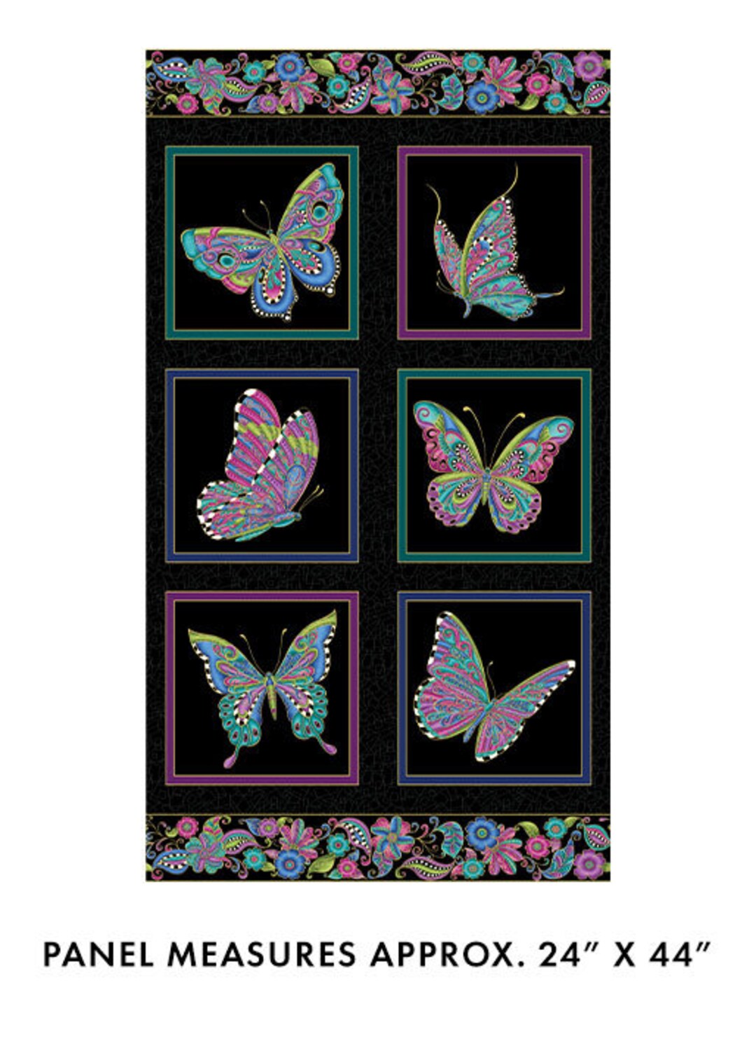 Alluring Butterflies Butterfly Panel Black/multi Fabric 100% Quilting ...