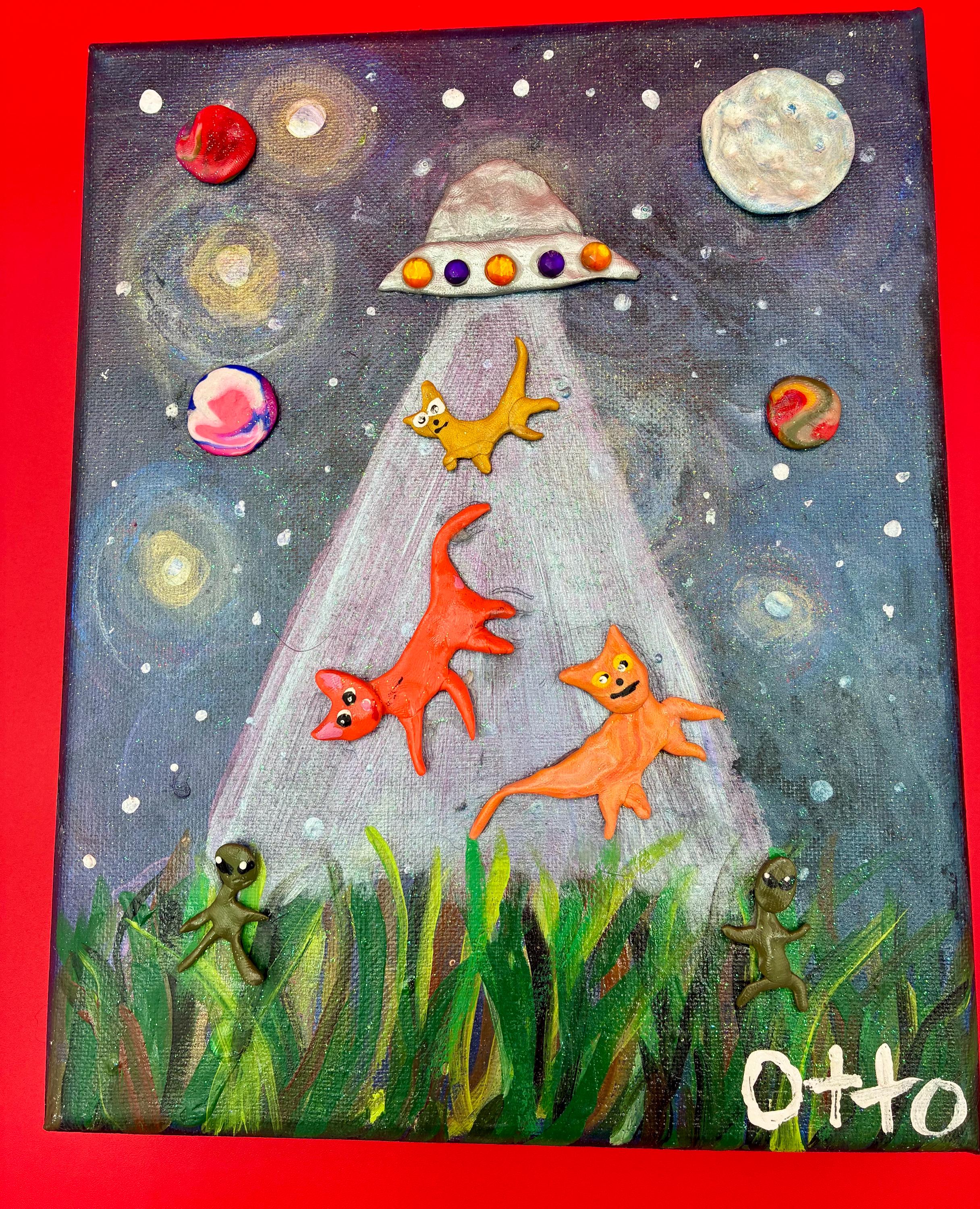 Aliens Abducted the Cats Again Mixed Media Painting - Etsy