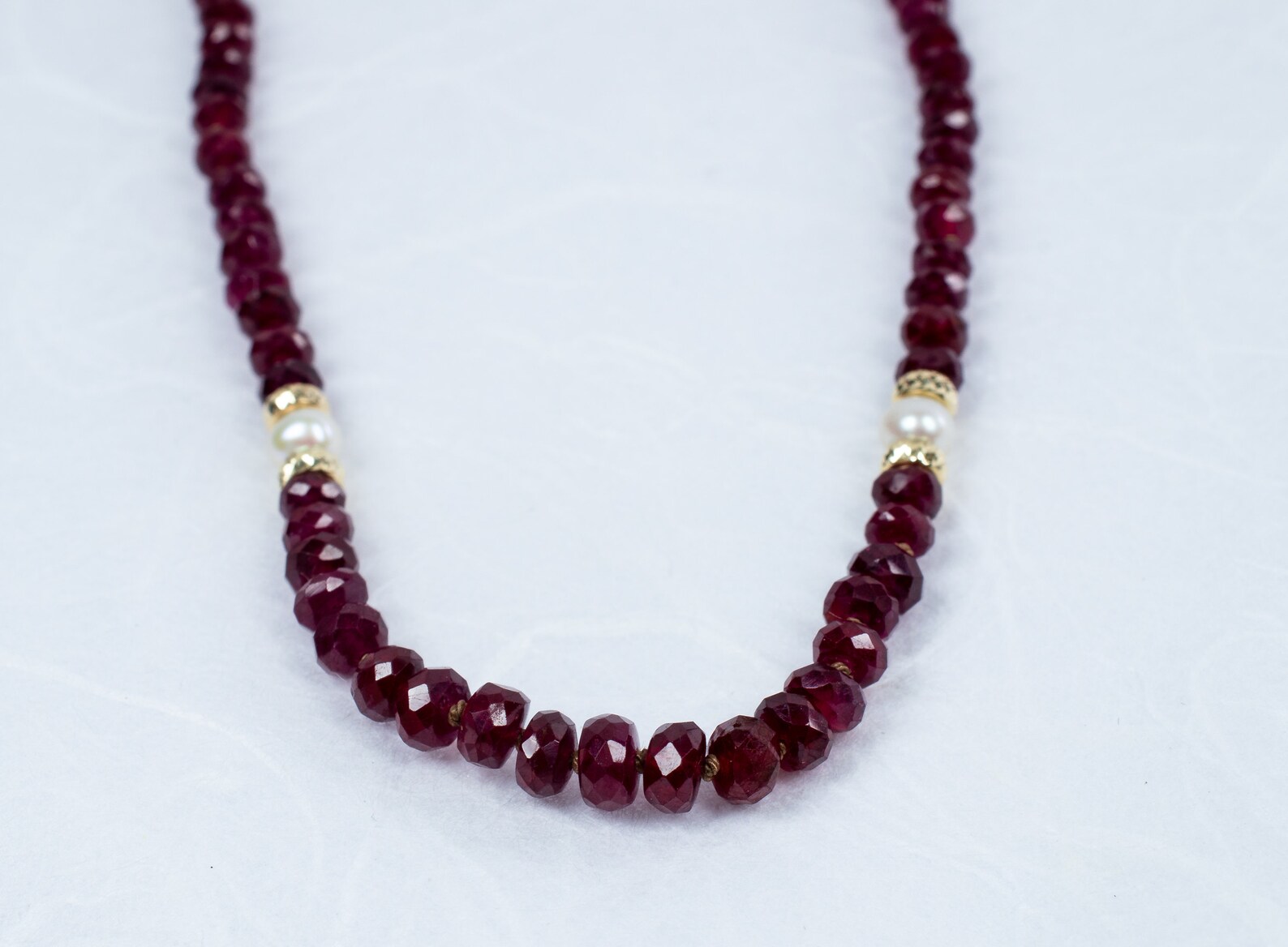 Natural Ruby Necklace With Freshwater Pearl and Solid 14k Gold Accents ...